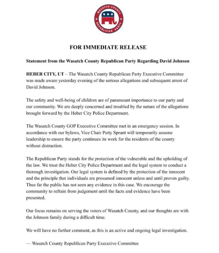 Wasatch Co. Republican Party releases statement after chairman jailed ...